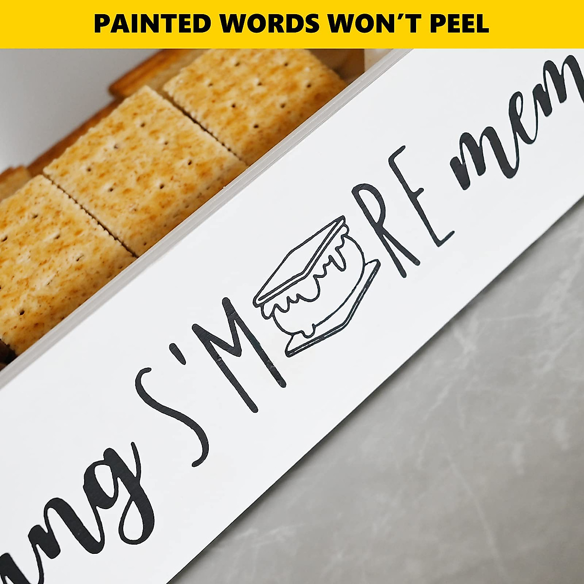 S'Mores Station Box, Farmhouse S’more Bar holder with Cutout Handle, Wooden Smores Caddy, Smores Accessories Organizer, Smores Supplies Container, Smores Serving Tray (White)