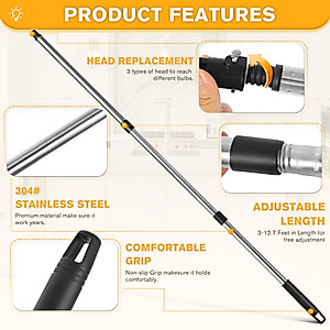 Zylany Light Bulb Changer, High Ceilings and Recessed Light Bulb Changer, Adjustable 3-12.7 Feet Light Bulb Changer for Track Lighting, Compact Fluorescent Lamps (CFL) and Flood Lights