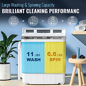 Pataku Portable Washing Machine, 17.6 Lbs Compact Mini Washer and Dryer Combo,Twin Tub Laundry Washer with Spin Cycle, Soaking Function Ideal for Apartment, Dorms, RVs Camping, Grey