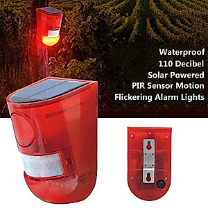 Solar Sound & Light Alarm Motion Sensor 110 Decibels Siren Sound Alert & 6LEDs Flash Warning Strobe Security Alarm System for Farm Villa