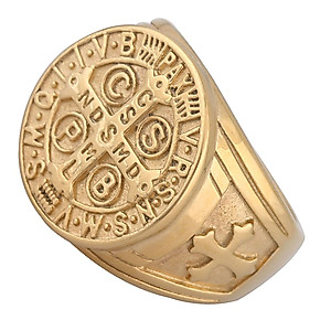 Womens Ladies St Benedict Stainless Steel Cross Ring Demon Protection Ghost Hunter Size 5-10