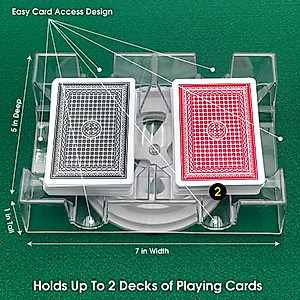 Dual Deck Revolving Card Holder - 360 Degree Poker Playing Cards Holder Canasta Card Holder Casino Accessories Acrylic Playing Card Holder for Playing Card Games - Clear Tray Poker Card Deck Holder