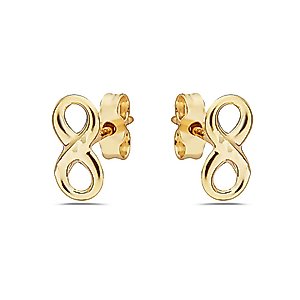Pori Jewelers 14K Solid Gold Infinity Stud Earrings-with Real 14K Gold Butterfly Backings (Yellow)