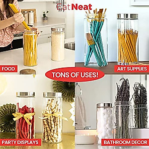 EATNEAT Set of 2 Large Glass Food Storage Containers for Pantry Jars - Tall Glass Kitchen Canisters with Sealed Jar Lids for Pasta Containers, Glass Flour and Sugar Containers, 72 oz Storage Jar Set