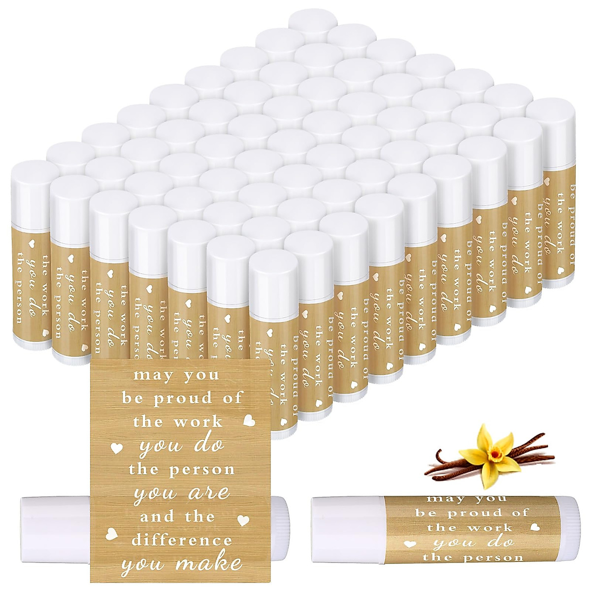 Demissle Thank You Gifts for Coworker Lip Balm Bulk Set Inspirational Appreciation Gifts Leaving Farewell Gifts Vanilla Ingredients Lips Care Products for Friends Teacher Worker Employee (100 Pcs)