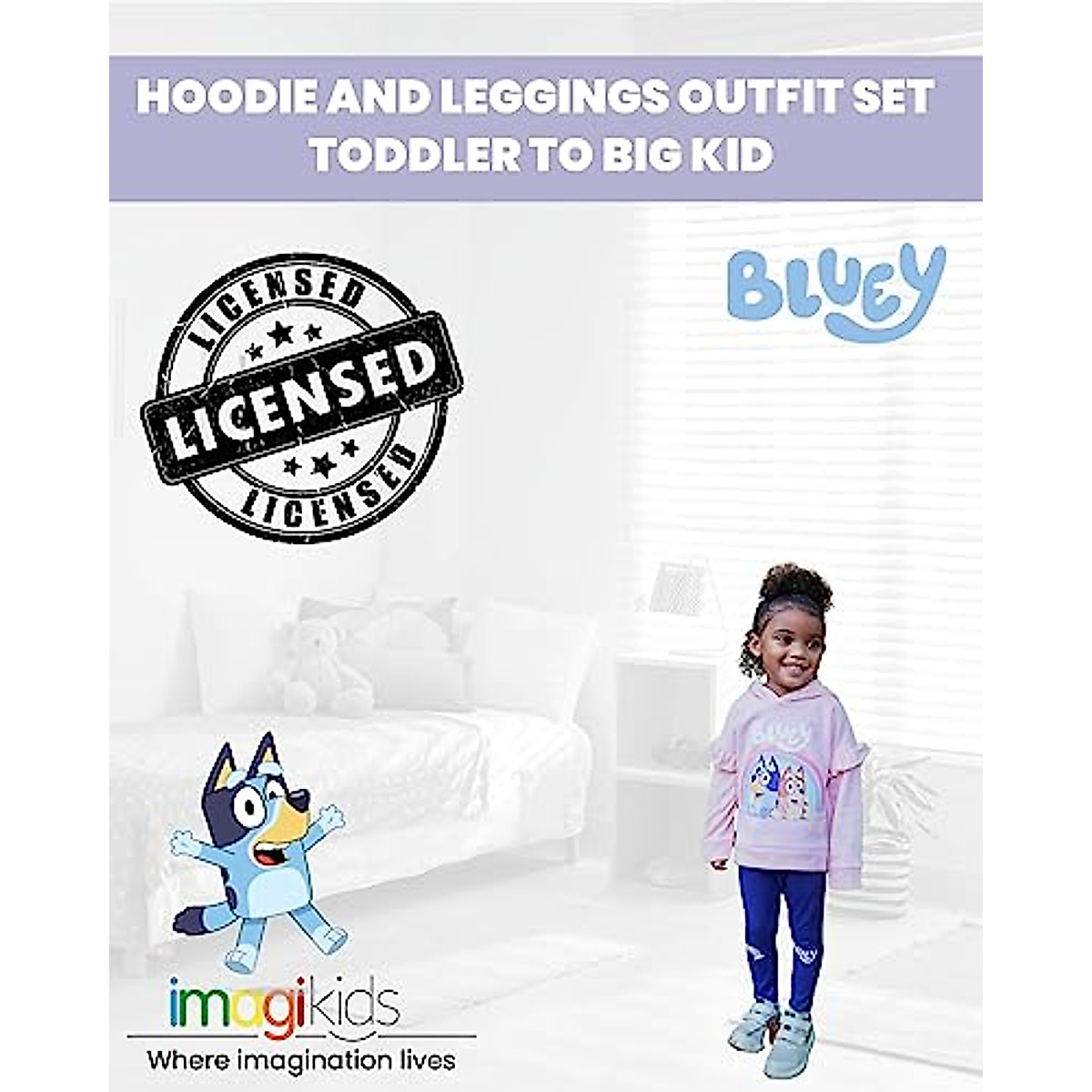 Bluey Bingo Toddler Girls Fleece Hoodie and Leggings Outfit Set Pink/Purple 5T