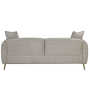Voohek Velvet Upholstered w/Armrest Pockets, 2 Throw Pillows and Golden Metal Leg for Living Room, Apartment, Bedroom, Office, 3-Seater Sofa, Gray