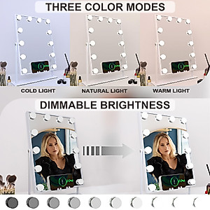 Fenair Hollywood Vanity Mirror with Lights Speaker and Wireless Charging Lighted Makeup Mirror with 12 LED Lights Upgrated Hollywood Mirror with Dimmable Lights