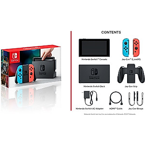 Nintendo Switch Bundle (6 items): 32GB Console Neon Red Blue Joy-con, Game Disc Super Mario Odyssey, Extra Pair of Joy-con Red and Blue,128GB Micro SD Card, Type C Cable, HDMI Cable