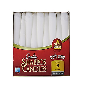 Classic White Taper Candles - 10 Inch – 30 Bulk Pack – for Shabbat, Dinner Tables, Restaurants, Ceremonies and Emergency - 8 Hour Burn Time