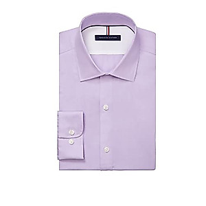 Tommy Hilfiger Men's Dress Shirt Slim Fit Non Iron Solid, Frosted Lilac, 17" Neck 32"-33" Sleeve