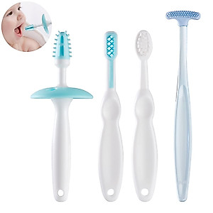 FDBTL 4 Pieces Training Toothbrush Set and Baby Tongue Cleaner, Infant to Toddler Oral Care for 6 to 24 Months, 1 Year and up