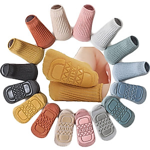 BEHELE Toddler Baby Non Slip Socks 8 Pairs Infant Newborn Antiskid Socks with Grips Solid Anti-Slip Unisex Ankle Socks for Girl Boy (M(1-3T))