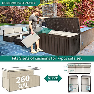 YITAHOME 260 Gallon Large Deck Box with Divider & Side Handles, Outdoor Double-Wall Storage for Patio Furniture Cushions, Garden Pool Accessories, Water Resistant & Lockable