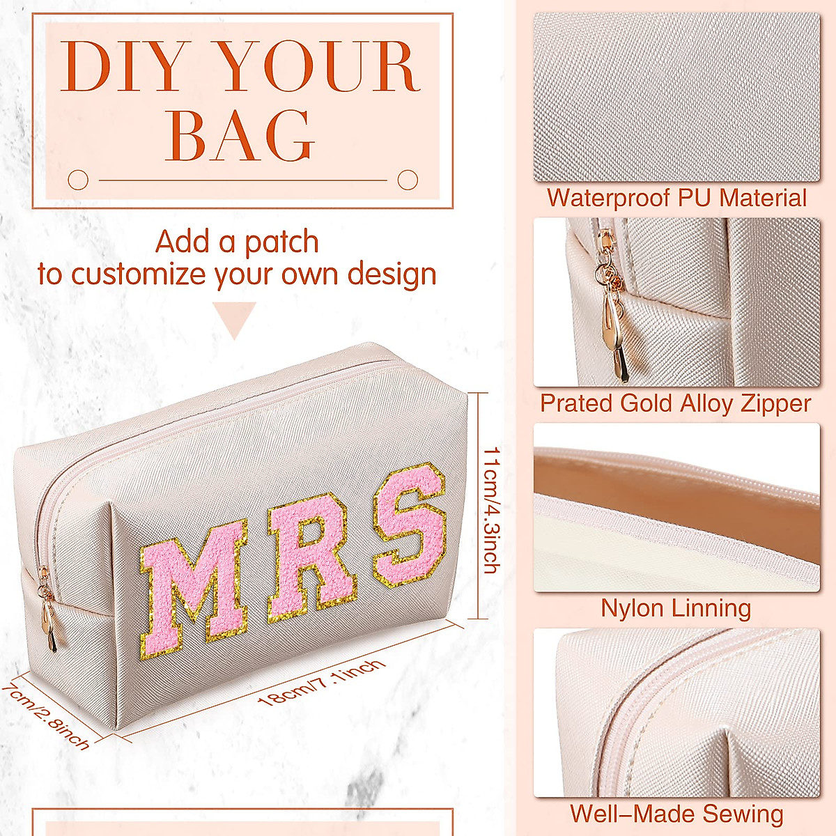 Sanwuta 9 Pcs Preppy Makeup Bag PU Leather Cosmetic Bag Makeup Pouch Plain Cosmetic Pouch Waterproof Toiletry Bags for Traveling Preppy Travel Purse Cosmetic Organizer(Ivory White)