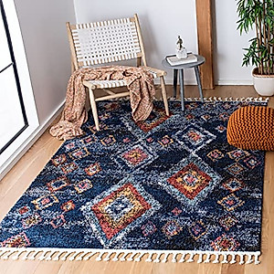 SAFAVIEH Morocco Collection 6'7" Round Navy / Multi MRC941N Moroccan Boho Tribal Area Rug