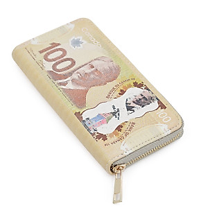 TrendsBlue Premium Currency Money Print PU Leather Zip Around Wallet, Canadian Dollar
