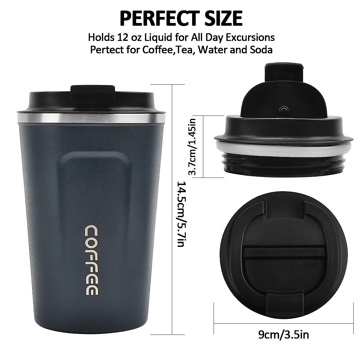 12 oz Stainless Steel Vacuum Insulated Tumbler - Coffee Travel Mug Spill Proof with Lid - Thermos Cup for Keep Hot/Ice Coffee,Tea and Beer (Tibetan blue)