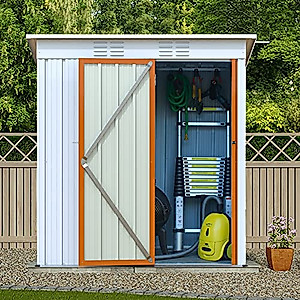 5 x 3 FT Galvanized Metal Garden Shed with Lock, Outdoor Metal Storage Shed for Backyard, Patio, Lawn