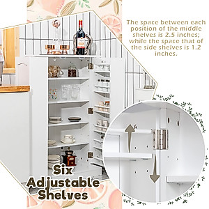 LOKO White Pantry Cabinet, Multifunctional Floor Storage Cabinet with Adjustable Shelves and Anti-toppling Device, Compact Kitchen Cupboard with Double Doors, 23 x 12 x 41 inches