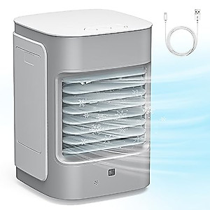 Cozzyben Small Air Conditioner Portable Water Mini USB Ac Unit Personal Evaporative Swamp Cooler Ice Fan for Desk Bedroom Room Car Camping Tent