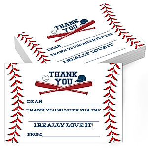 TENTADO Baseball Thank You Cards, Baseball Thank You Cards with Envelopes, Kids Fill in the Blank Thank You Cards, 20 Count with Envelopes, 4X6 inch.