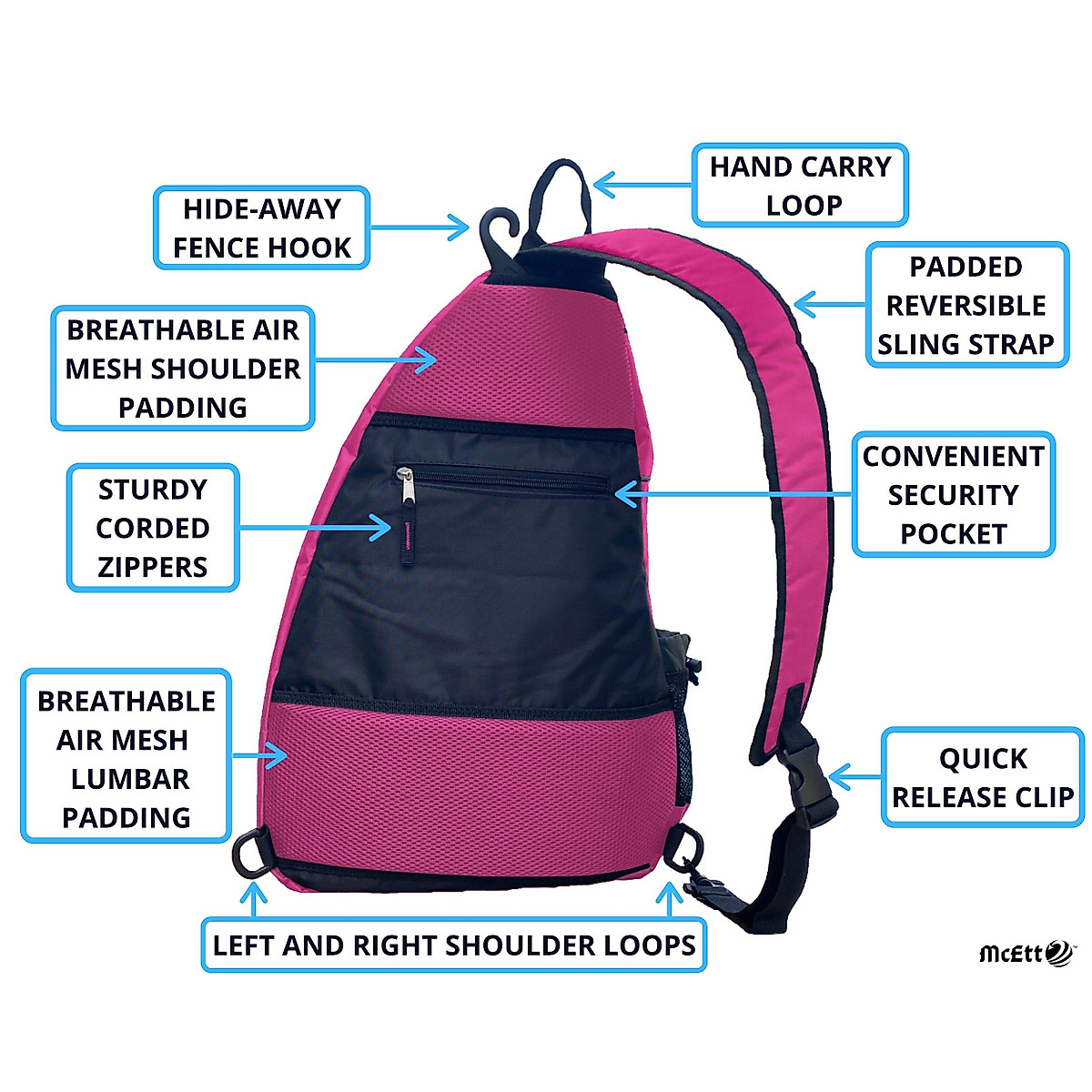 McEtt Pickleball Sling Bag – Adjustable Crossbody Backpack for Women Men – Holds Pickleballs, Paddles, Water Bottle, Gear