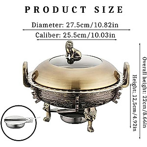 Retro Round Chafing Dish, Stainless Steel Buffet Server Warming Tray with Fuel Holders and Lid, for Birthday Party Wedding Celebration