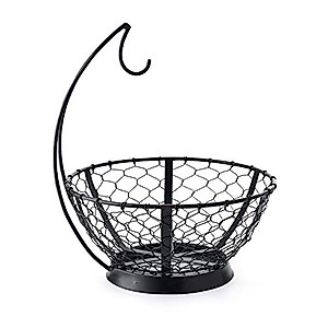 Gourmet Basics by Mikasa Farmer's Market Fruit Basket with Banana Hook, 14 3/4 inches Tall with a 12-inch Diameter, Black