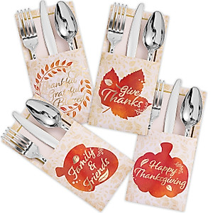 JOYIN 36 Thanksgiving Turkey Cutlery Decorative Gold Foil Utensil Holders for Autumn Fall Harvest Party Favor Supply Dinner Table Decor.