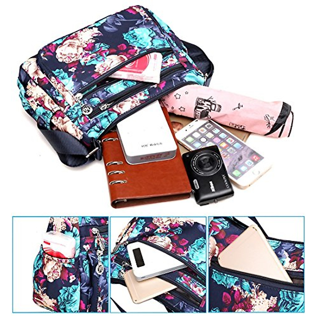 Collsants Nylon Crossbody Purse for Women Small Travel Shoulder Bag Multi Pocket Water Resistant