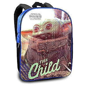 Disney Baby Yoda Backpack with Lunch Box Set - Bundle with 15" Baby Yoda School Backpack, Baby Yoda Lunch Box, Stickers, More | Baby Yoda The Child Backpack for Boys Girls