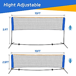 F2C Height Adjustable Portable Tennis Net, Badminton Net for Kids' Volleyball,Soccer Tennis,Pickleball, W/Steel Frame & Carrying Bag Indoor Outdoor Court Bench Backyard Driveway Gym,10FTX 5FT