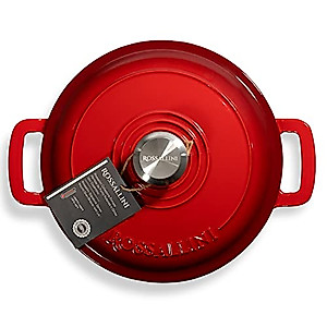 ROSSALLINI Signature Enameled Cast Iron Braiser, Non-Stick Serving Pot with Tight Fitting Lid for Perfect Roasting, Baking, Sauteing, Searing, and Pan Frying | 3.5Q (3.3L) - Red