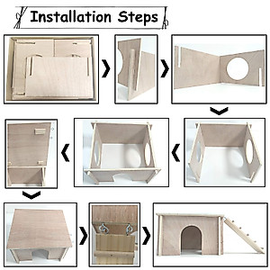 PINVNBY Guinea Pig Hideout Chinchilla Wooden House Hut with Windows Natural Handcrafted Detachable Small Animal Hideout Hut for Hedgehog Rat Hamster Gerbil