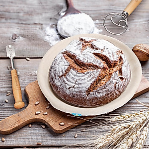 Banneton Bread Proofing Basket Set of 2, 9 Inch Round Sourdough Proofing Basket, Sourdough Starter Kit, Sourdough Bread Baking Supplies with Dough Scraper, Danish Dough Whisk, Bread Lame, Bowl Scraper