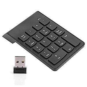 Mini Wireless Numeric Keypad, 2.4GHz Wireless 18-Key Silent Financial Accounting Number Pad, for Laptop, Notebook, PC, Desktop (Black)