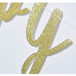 Happy 40th Birthday Banner for 40th Birthday Party Pre-Strung Decorations (Gold & Black Glitter)