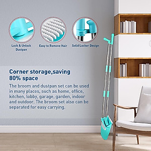 Broom with Dustpan Combo Set, Broom Dust Pan Set with 48inch Long Handle, Broom and Dustpan Set for Home, Kitchen, Office, Outdoor, Indoor - 3L Capacity, 10" Great Edge