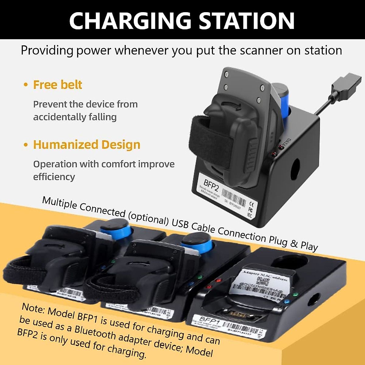 Posunitech Bluetooth Charging Cradle Charging Base Charging Dock for 1D/2D Imager Mini Pocket Barcode Scanner Warehouse Pickup Barcode Reader
