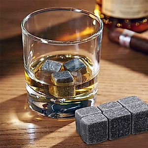 Pack of 9 Whiskey Stones Gift Set Reusable Ice Cube Whiskey Rocks with Wooden Gift Box and Storage Carrying Pouch (Gray)