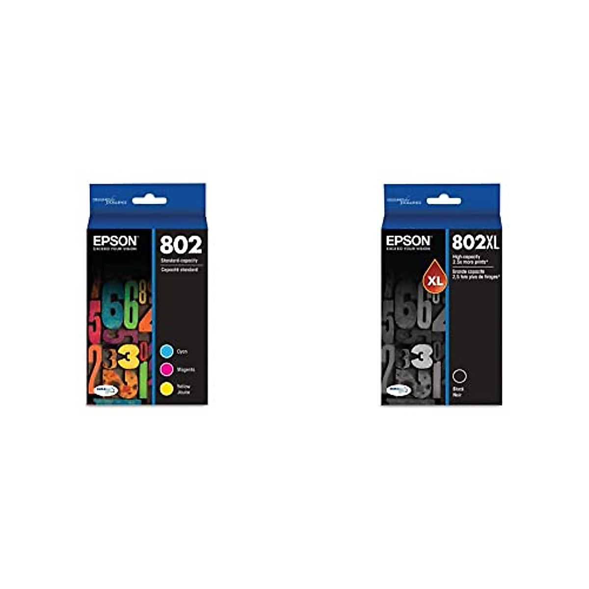 Epson T802520 DURABrite Ultra Color Combo Pack Standard Capacity Cartridge Ink & T802XL120 DURABrite Ultra Black High Capacity Cartridge Ink