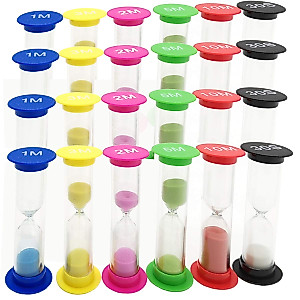 TIHOOD 24PCS Sand Timer Assortment Plastic Sand Clock Timer 30s / 1min / 2mins / 3mins / 5mins / 10mins for Adult Kids in Classroom Kitchen Games Office