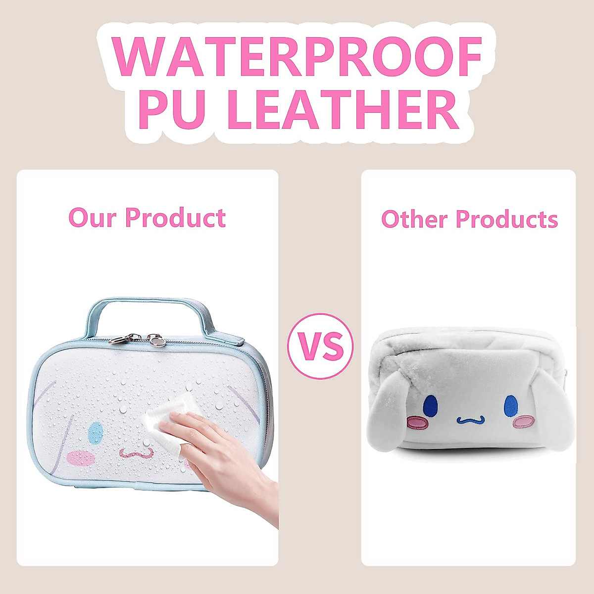 NGCJZF Kawaii Anime Makeup Bag, Cute Cartoon Cosmetics Bag, Mini Travel Toiletry Bag, Waterproof Reusable Faux Leather Makeup Accessories for Women (Blue)