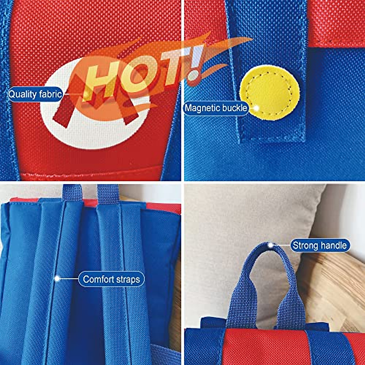 Blue and Red with Letter M Backpack 11 Inch, Aesthetic Casual Travel Bags, Super Letter M Backpack Breathable Portable Lightweight Daypack