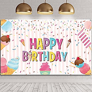 Ice Cream Birthday Party Backdrop Decorations Sweet Summer Ice Cream Party Favors for Kids Girls Boys Themed Happy Birthday Banner Baby Photography Background Photo Booth 70.8 x 43.3 inch