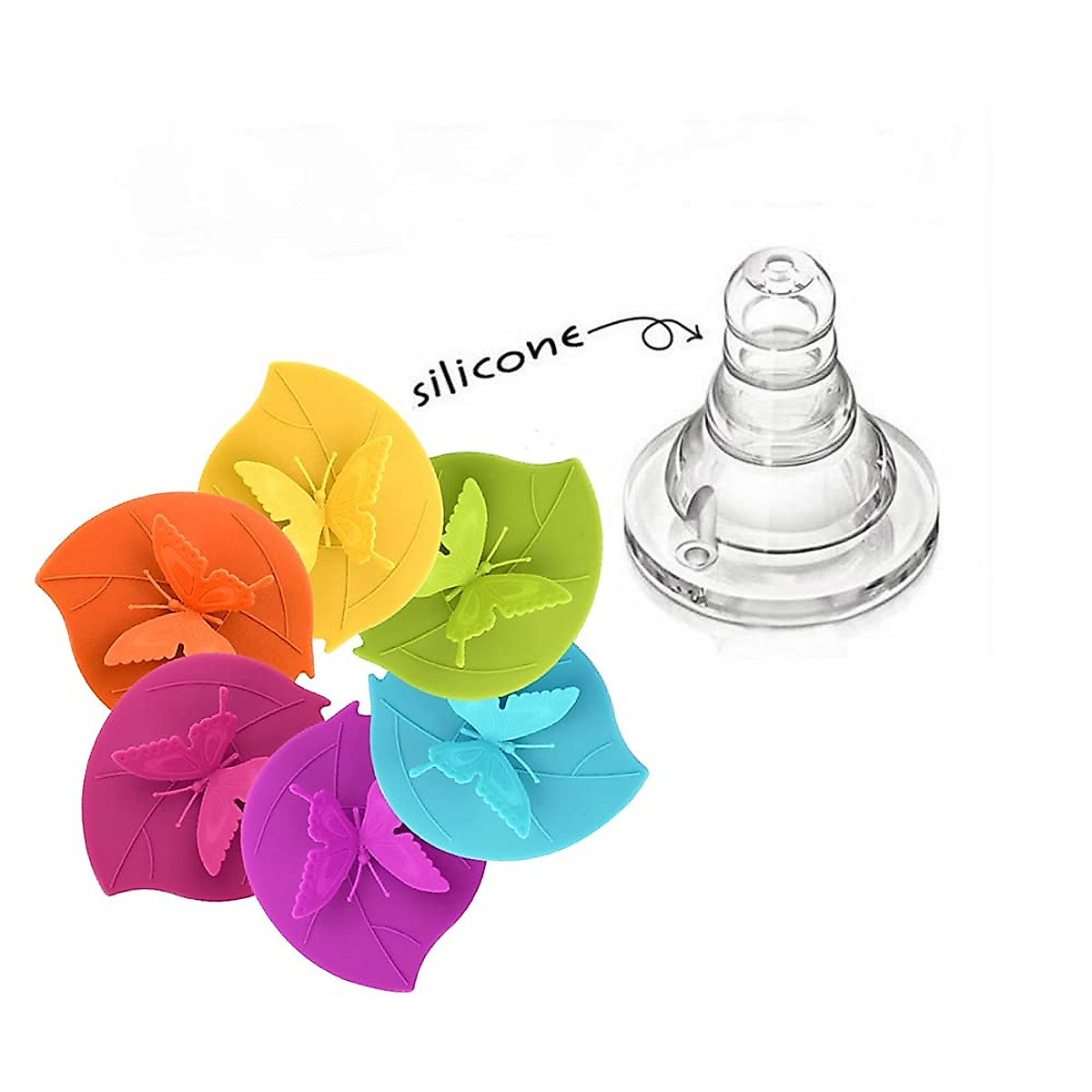 Food Grade Silicone Cup Lids, IPHOX Creative Butterfly Mug Cover [Set of 6] Anti-dust, Airtight Seal, Silicone Drink Cup Lids, Hot Cup Lids (Butterfly)