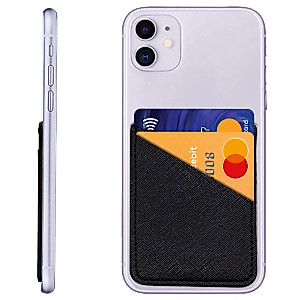 Phone Pocket Wallet Card Holder Stick on Leather Adhesive Sticker for Back of Cell Phone(Black)