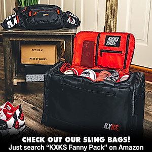 KXKS. (Kicks Kase Premium Sneaker Bag & Travel Duffel Bag - 3 adjustable compartment dividers - For shoes, clothing and gym (Black/Red)