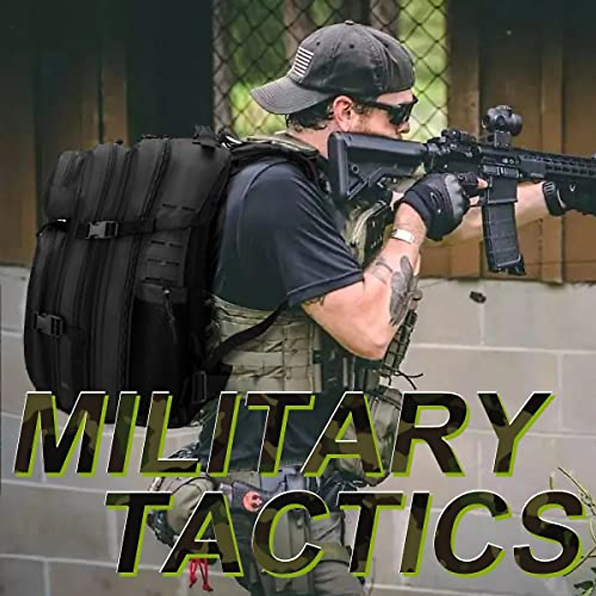 COSCOOA Tactical Military Backpack for Man, 45L Waterproof Army Pack Rucksack Hiking Laptop Backpack 3 Day Bug Out Bag, Includes Two Flags and Two Carabiner